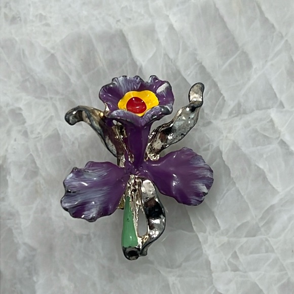 Jewelry | Vintage Flower Brooch Vintage Purple Iris Enameled Flower ...